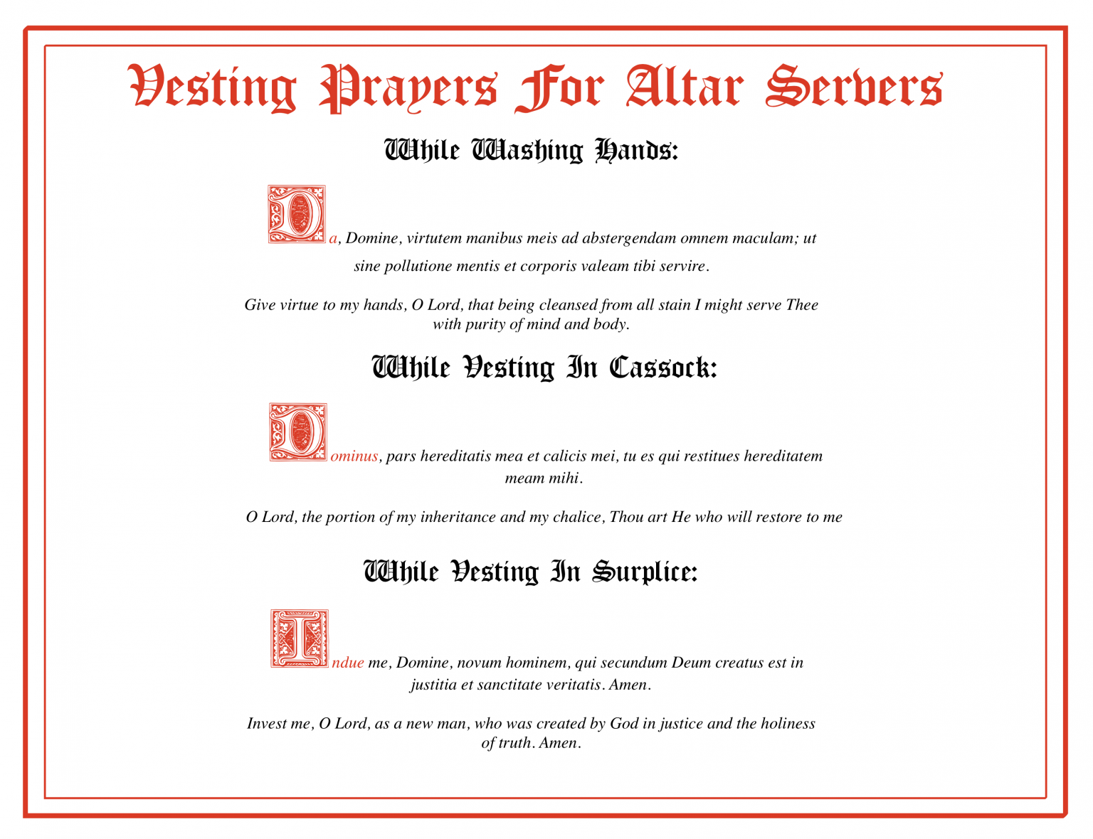 Latin Vesting Prayers - The Catholic Newsboy