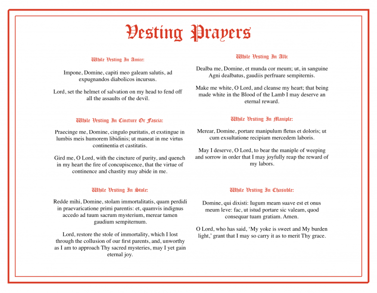 Latin Vesting Prayers - The Catholic Newsboy